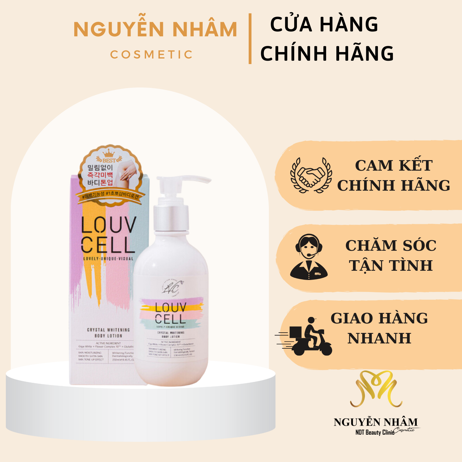 Kem dưỡng thể trắng da Body Louv Cell Lotion 250ml tặng 1 khăn ướt louvcell